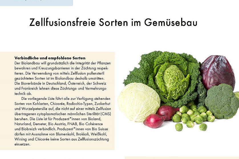 Zellfusionsfreie Sorten im Gemüsebau